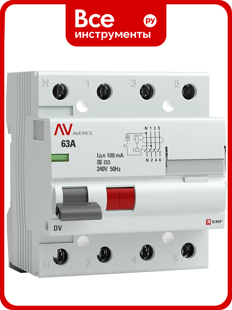 Устройство защитного отключения EKF AVERES DV, 4P, 63А/100мА S rccb-4-63-100-s-av