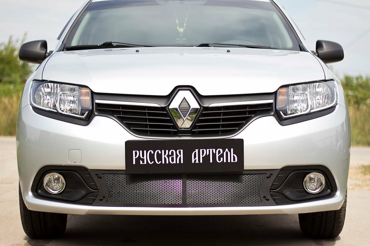 Защитная сетка решетки переднего бампера Renault Logan 2014-2017 (II дорестайлинг)