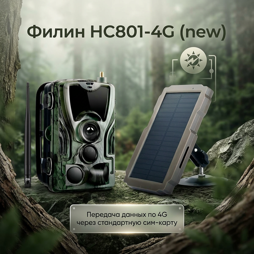 Фотоловушка Филин HC801-4G с солнечной батареей SP-08 Dual