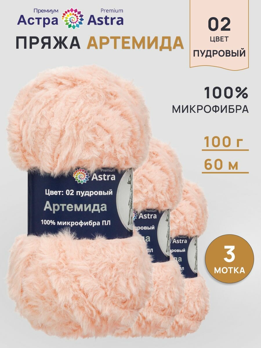 Пряжа для вязания Astra Premium 'Артемида' 100г, 60м (100% микрофибра ПЛ) (02 пудровый), 3 мотка