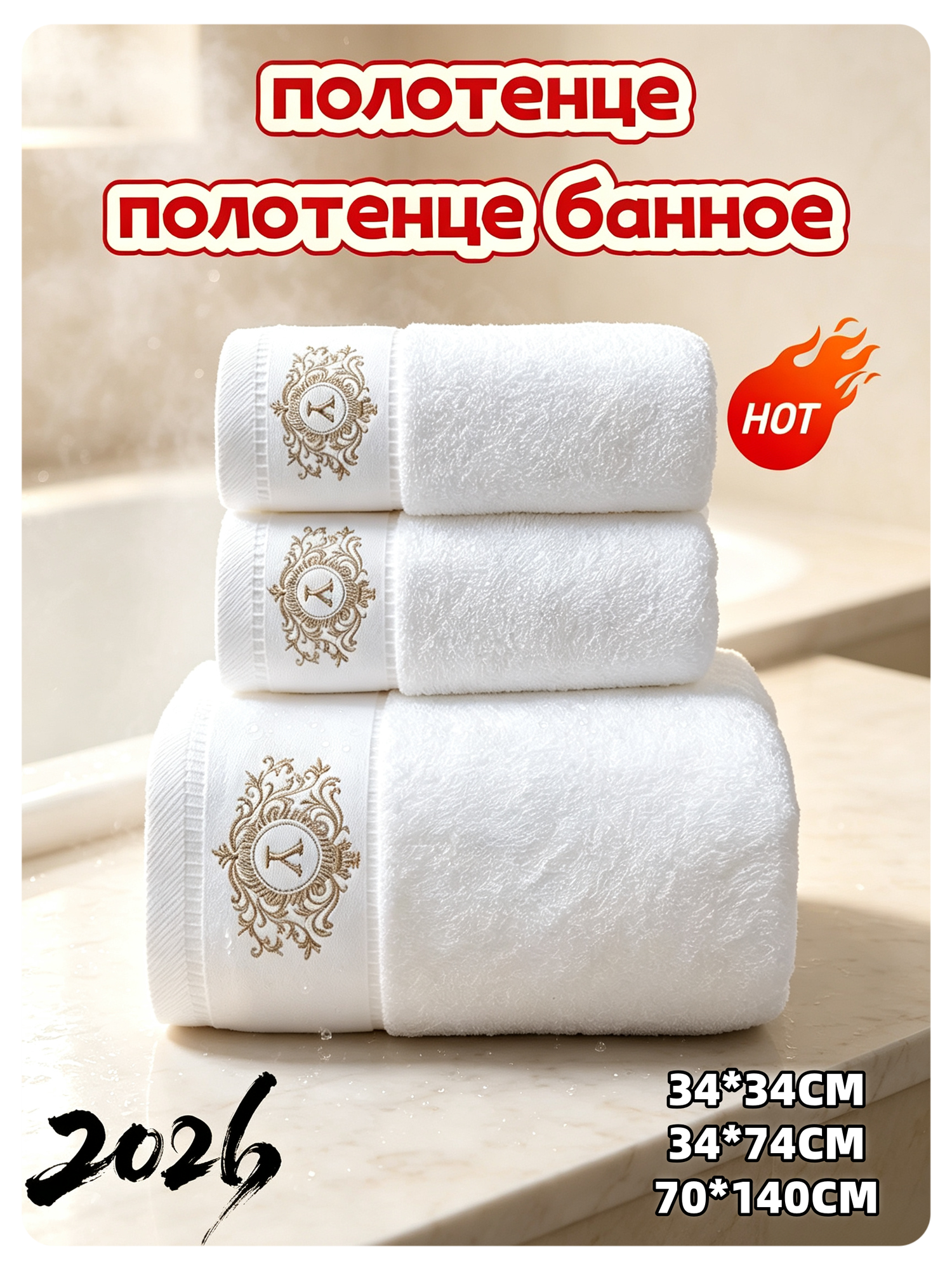 Полотенце，Набор полотенец, жаккардовые, хлопок, 3 шт, белое，
