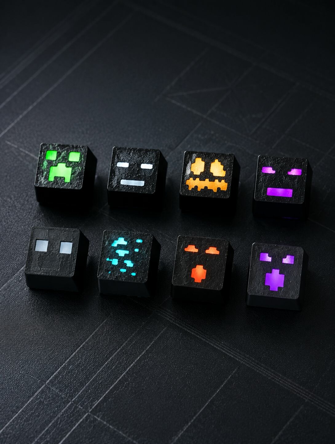 Кейкапы Minecraft для механической клавиатуры, колпачки Cherry MX с RGB-подсветкой, черные, 8 шт игровые пиксельные колпачки набор кейкапы для игровых клавиатур