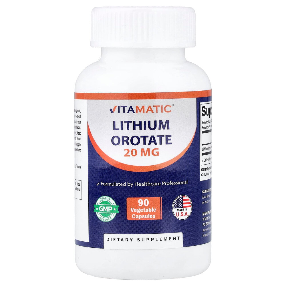 Оротат лития, 20 мг, 90 растительных капсул, Vitamatic