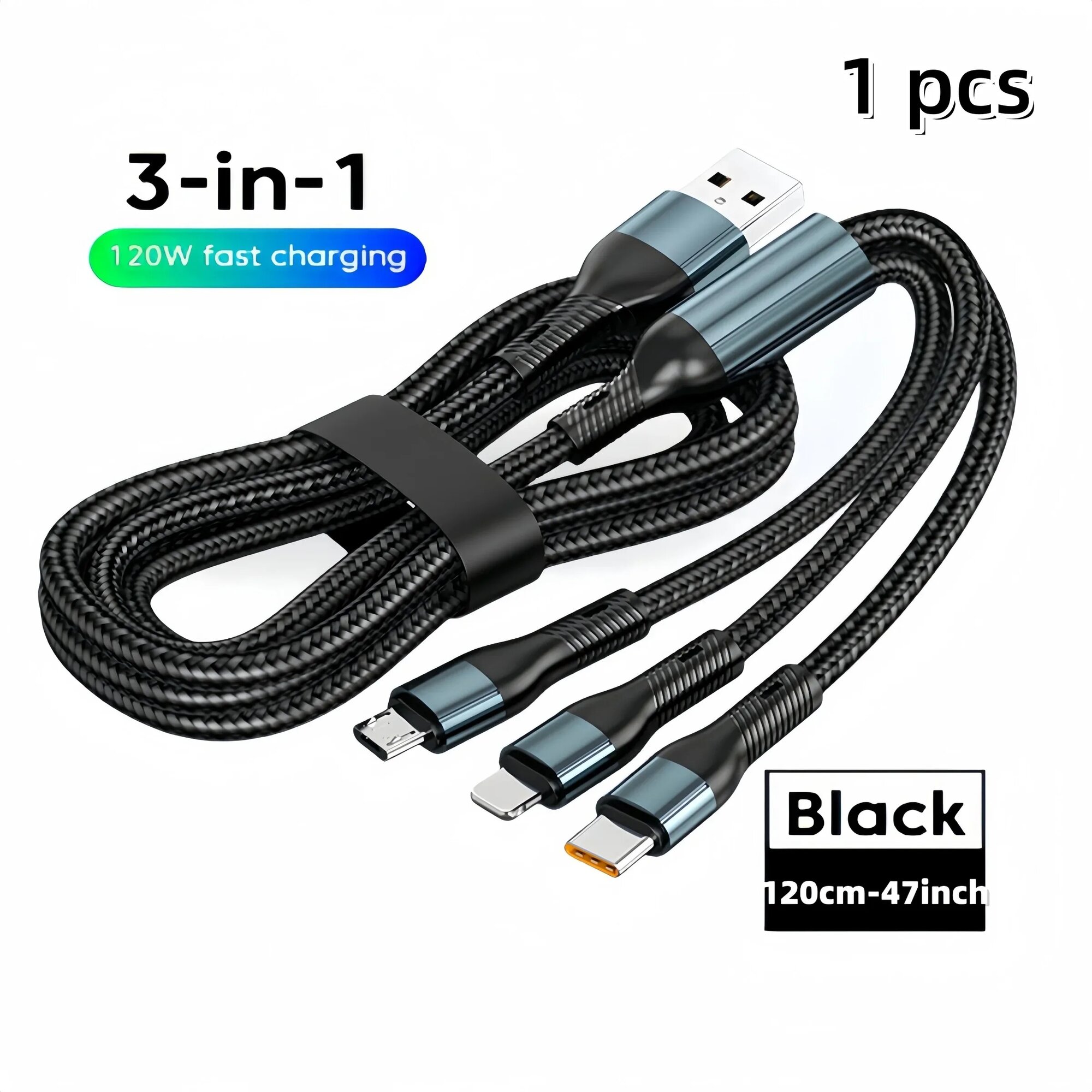 Кабель USB Type C 3 в 1, 6A, 120 Вт, быстрая зарядка, зарядное устройство для телефона, кабель для передачи данных для iPhone.