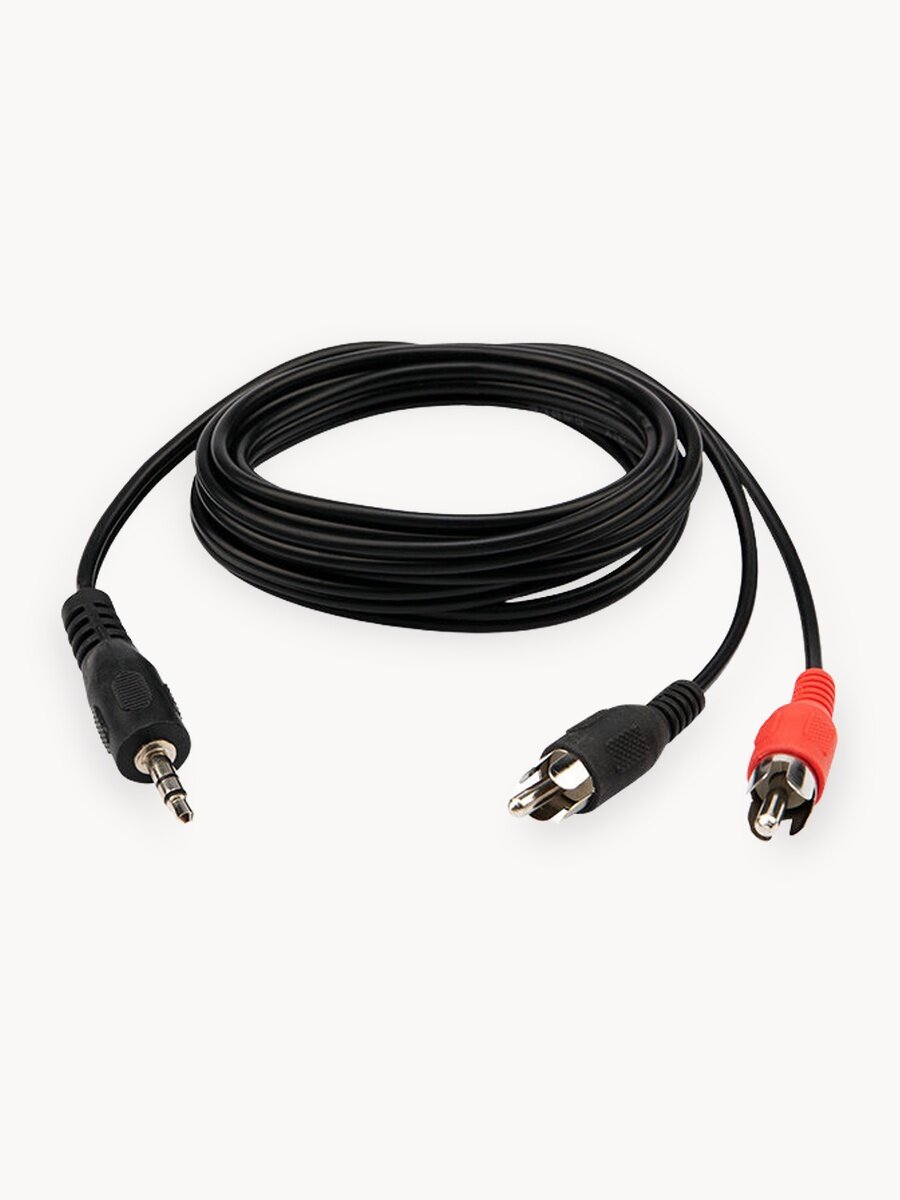 Шнур (Стерео 3,5 мм - 2 RCA) 1.5 м для передачи аналогового аудиосигнала, цвет: Черный REXANT