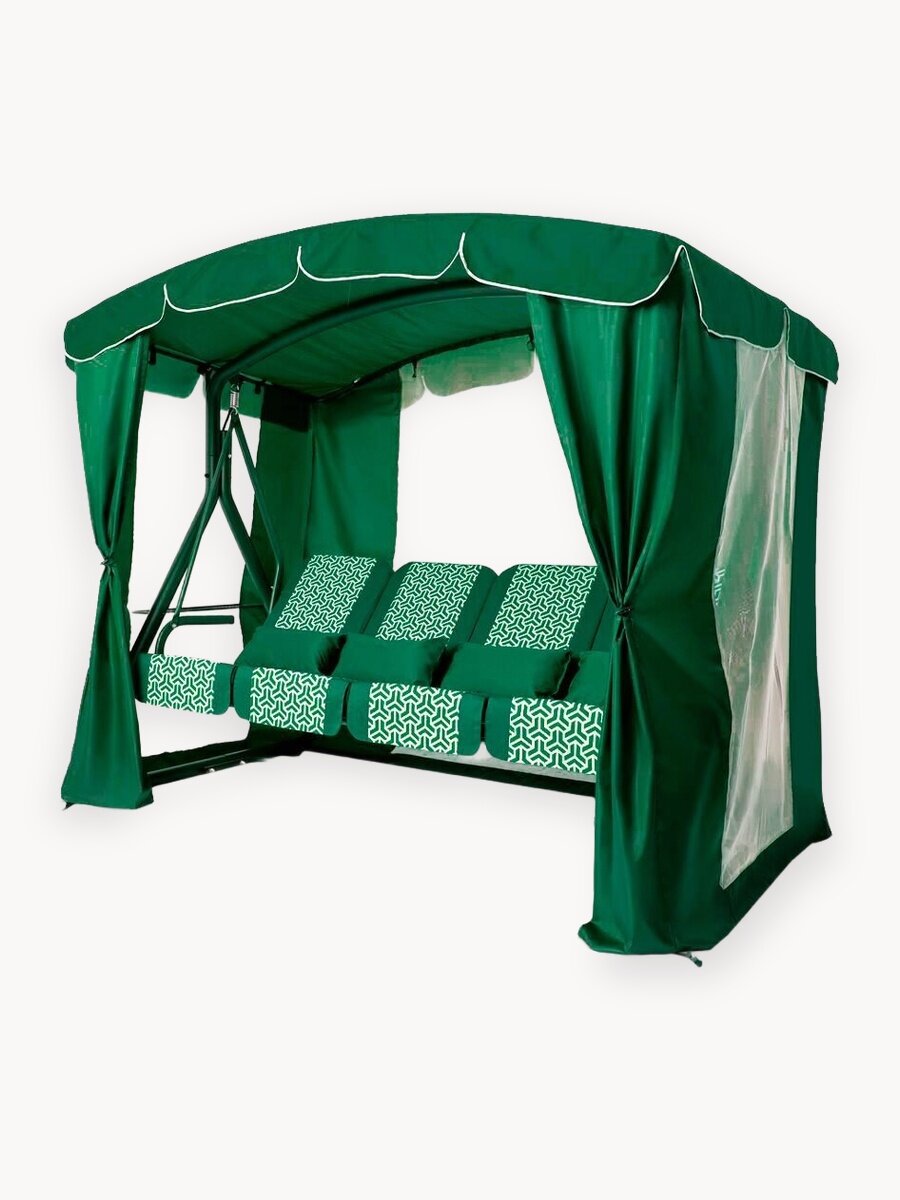 Качели садовые Дефа Люси Люкс зеленый, 4 местные, 63 труба, нагрузка 400кг, для дома, дачи, улицы