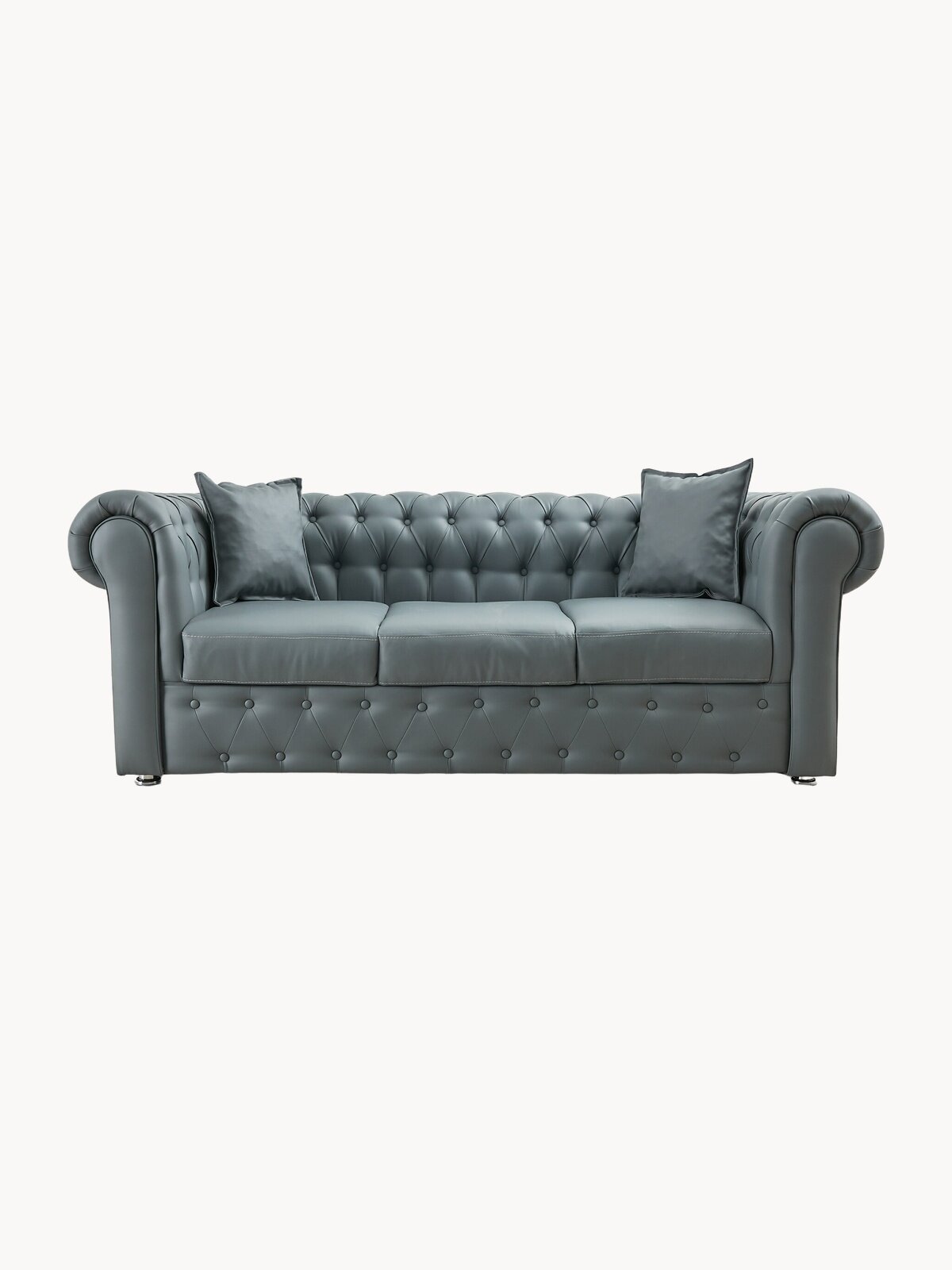 Диван Честер HBR, трехместный, обивка экокожей, серый, 200х85х75 см