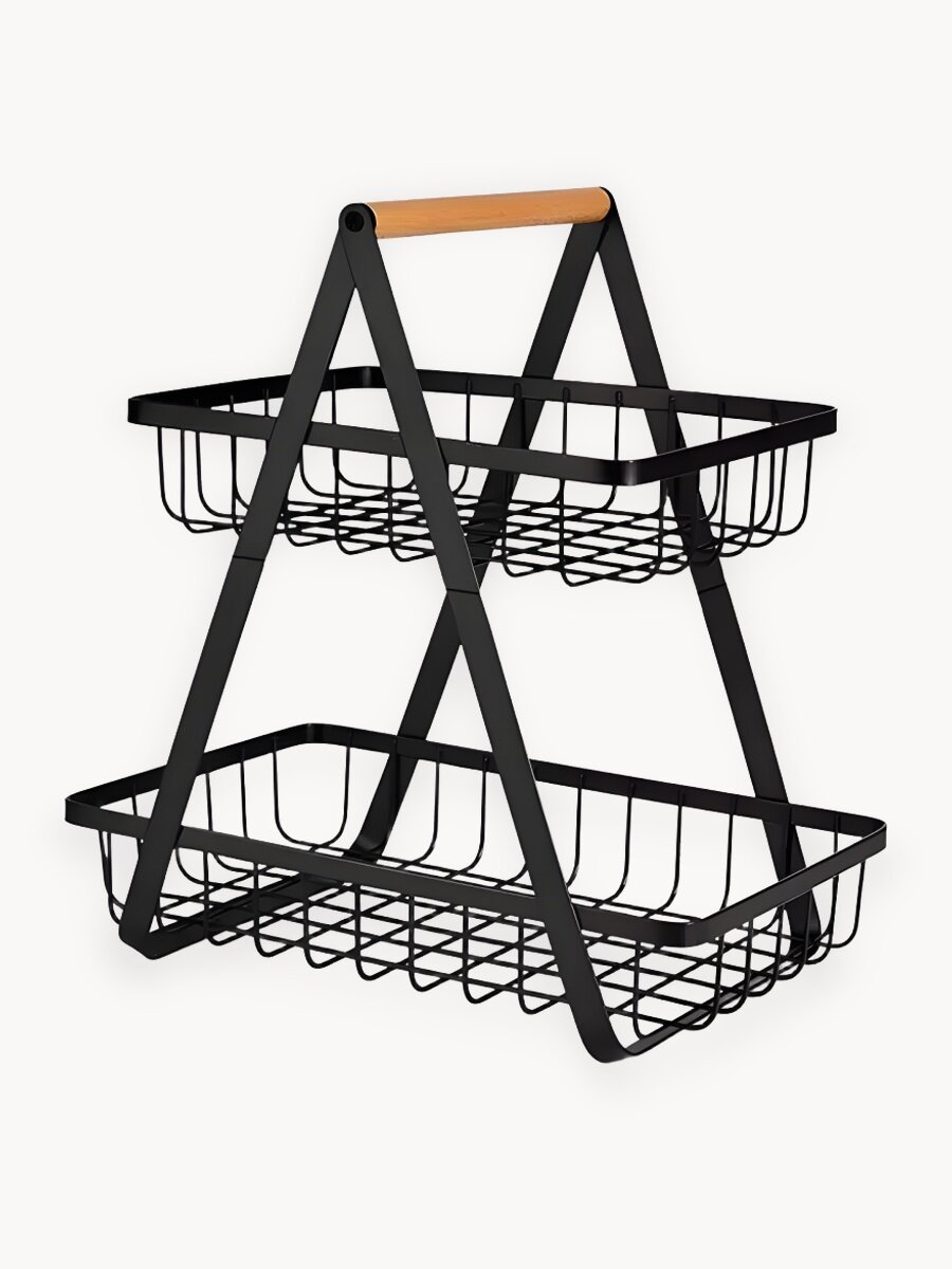 Фруктовница, ваза декоративная для фруктов, органайзер для хранения вещей Homium Kitchen, Family, черный (2 яруса)