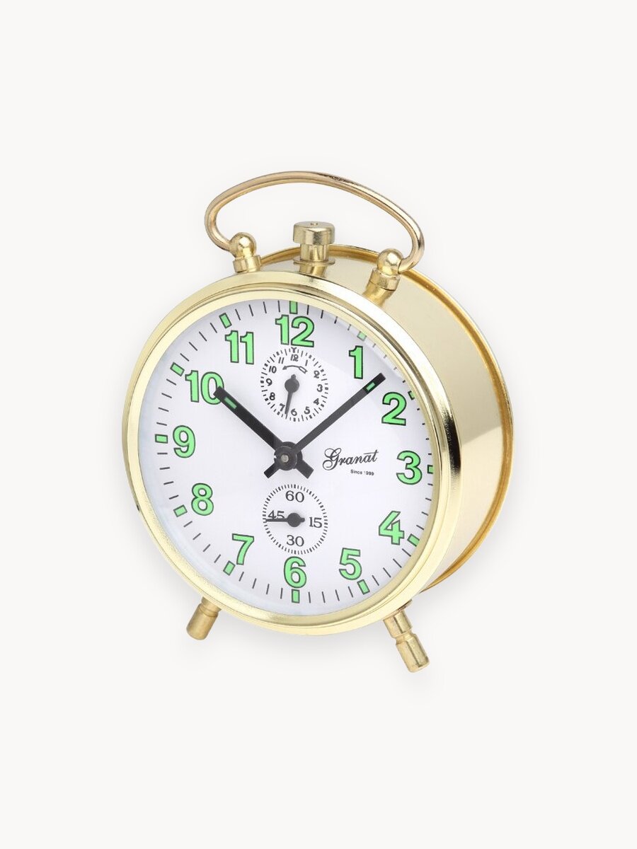 Будильник механический громкий с кнопкой отключения наверху гранат М 206-5 цвет золото, высота 10 см