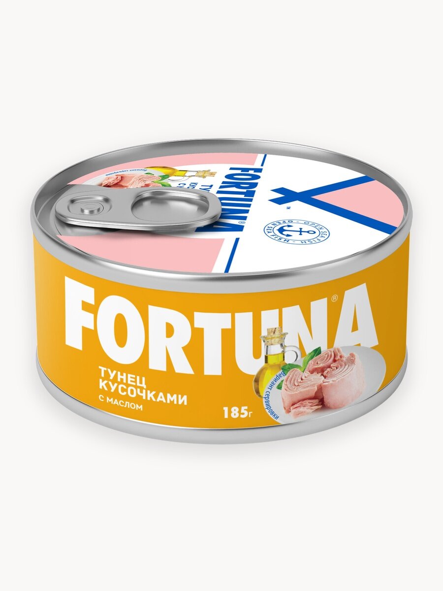 Тунец Fortuna, в масле, кусочками, натуральный, без консервантов, 185 г