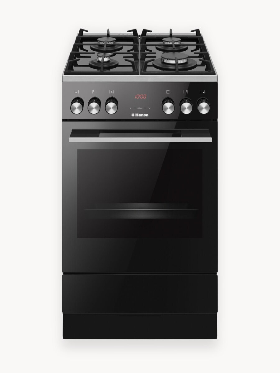 Комбинированная газовая плита Hansa FCML59325 с электрической духовкой, 50 см, с грилем и конвекцией, 10 режимов нагрева, газ-контроль, автоподжиг, таймер, очистка паром