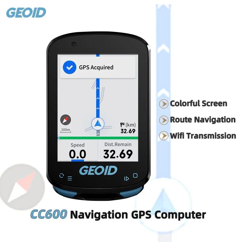 GEOID CC600 GPS Computer Велокомпьютер GPS 2.4 дюйма IPX7 для велосипеда черный матовый серый — фото 1