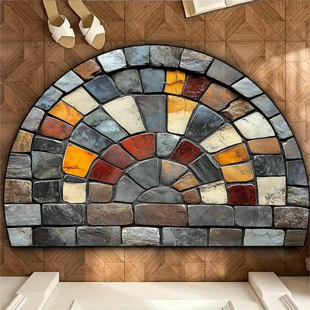 Полукруглый коврик, Милые мультяшные коты, Каменный узор,40*60 см