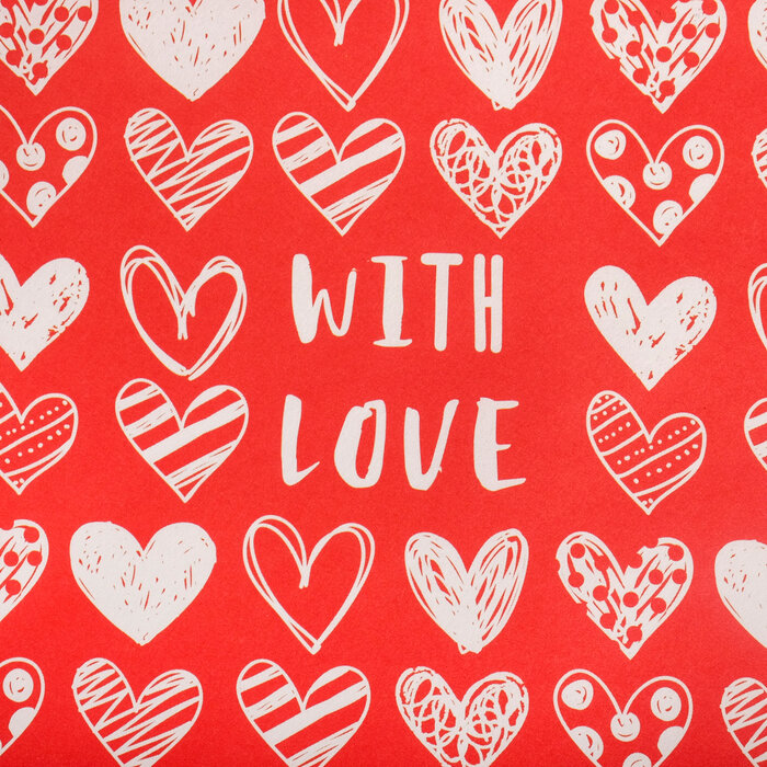 !09 Бумага крафт (набор 3 листа) «With love» фон красный 50 × 70 см.