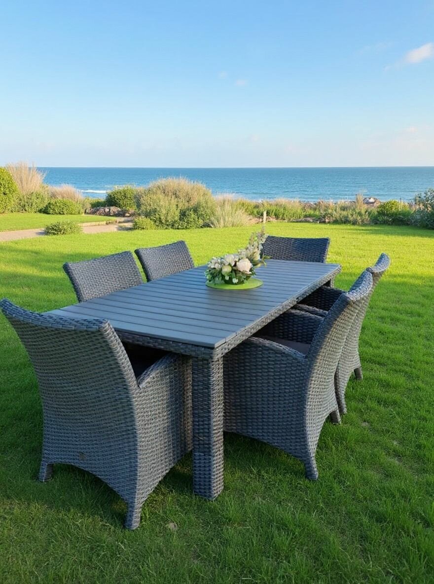 Комплект из искусственного ротанга Окленд-2, темно-серый графит, 6 персон