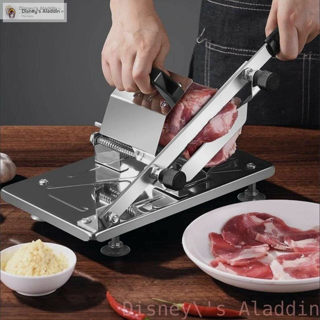 Слайсер STEEL SLICER для тонкой нарезки замороженного мяса и сырокопченых колбас - регулируемая толщина, устойчивая конструкция, нержавеющая сталь, удобный держатель, для кухни и готовки