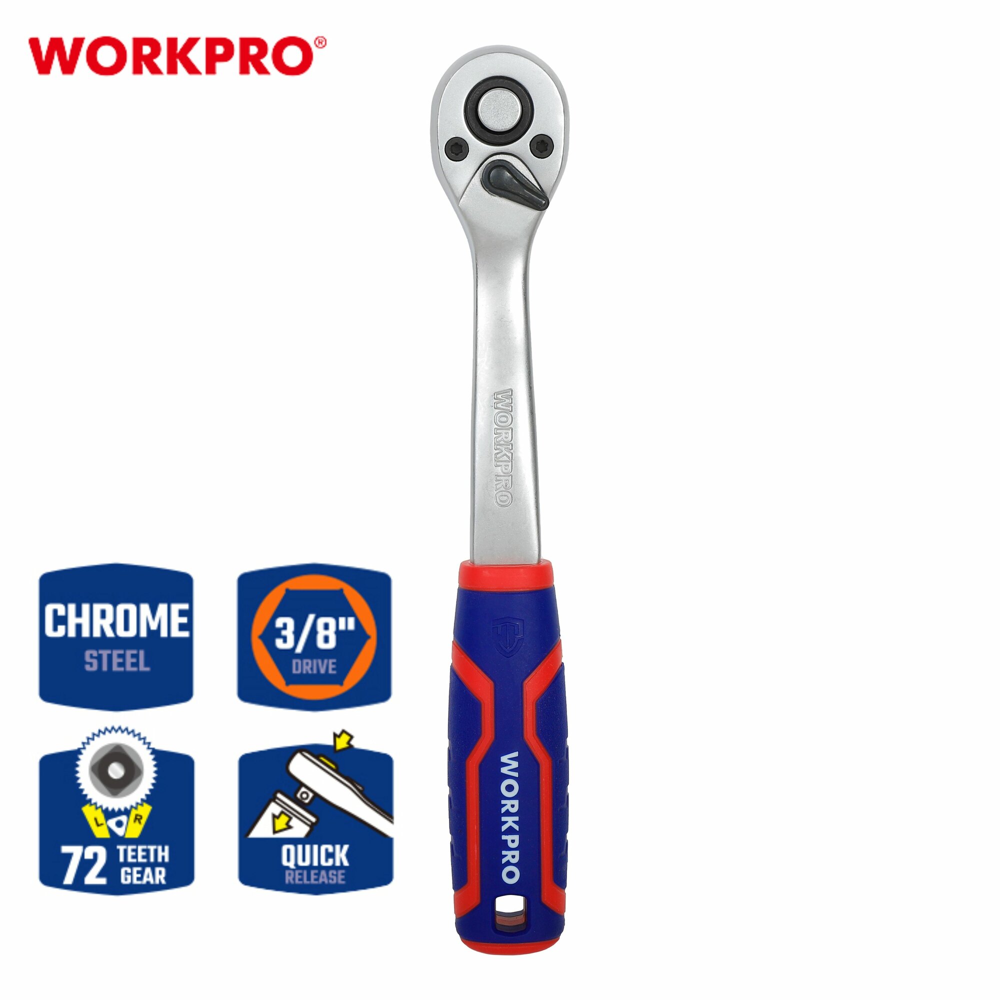 Трещотка ручная 3/8" 72 зуба для труднодоступ. мест WORKPRO
