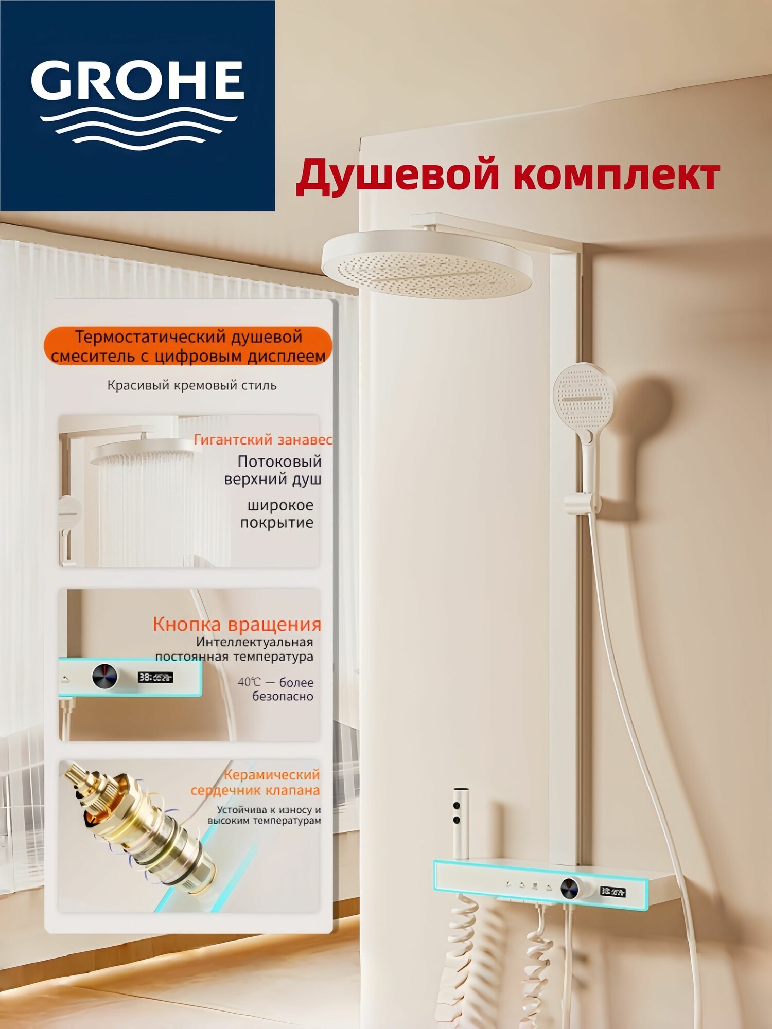 Душевые гарнитуры Grohe: немецкое мастерство, интеллектуальный термостат, роскошный отдых в ванной комнате