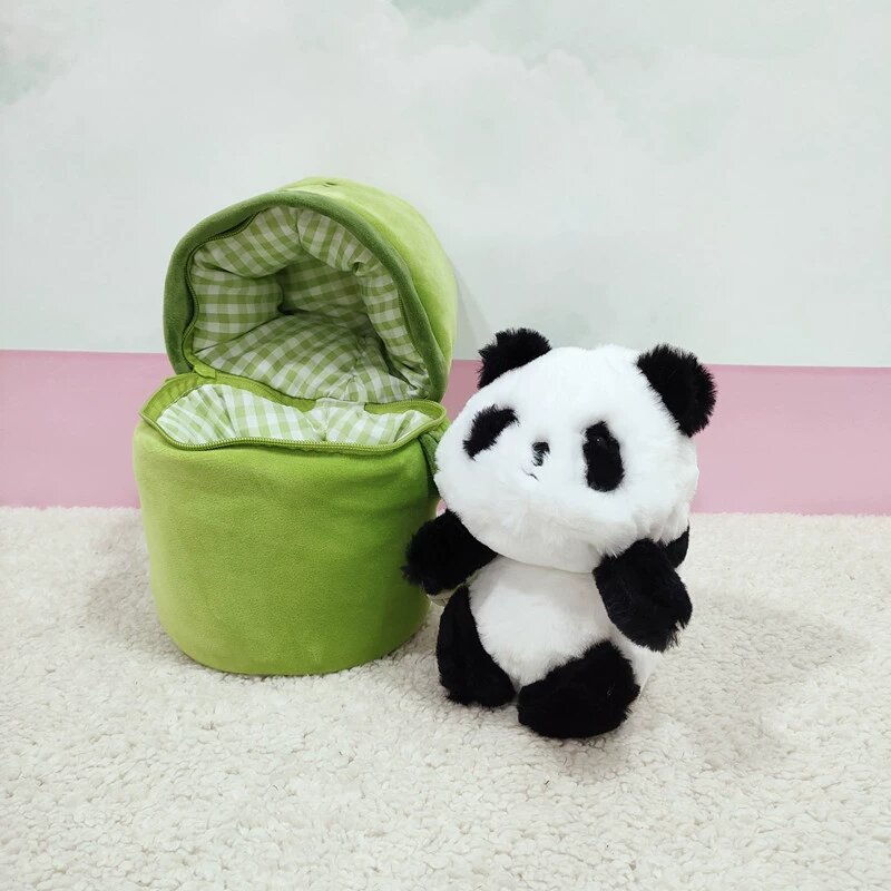 Интернет-знаменитая плюшевая игрушка-панда в бамбуковой трубе, милая кукла-гигантская панда, держащая бамбук, детская