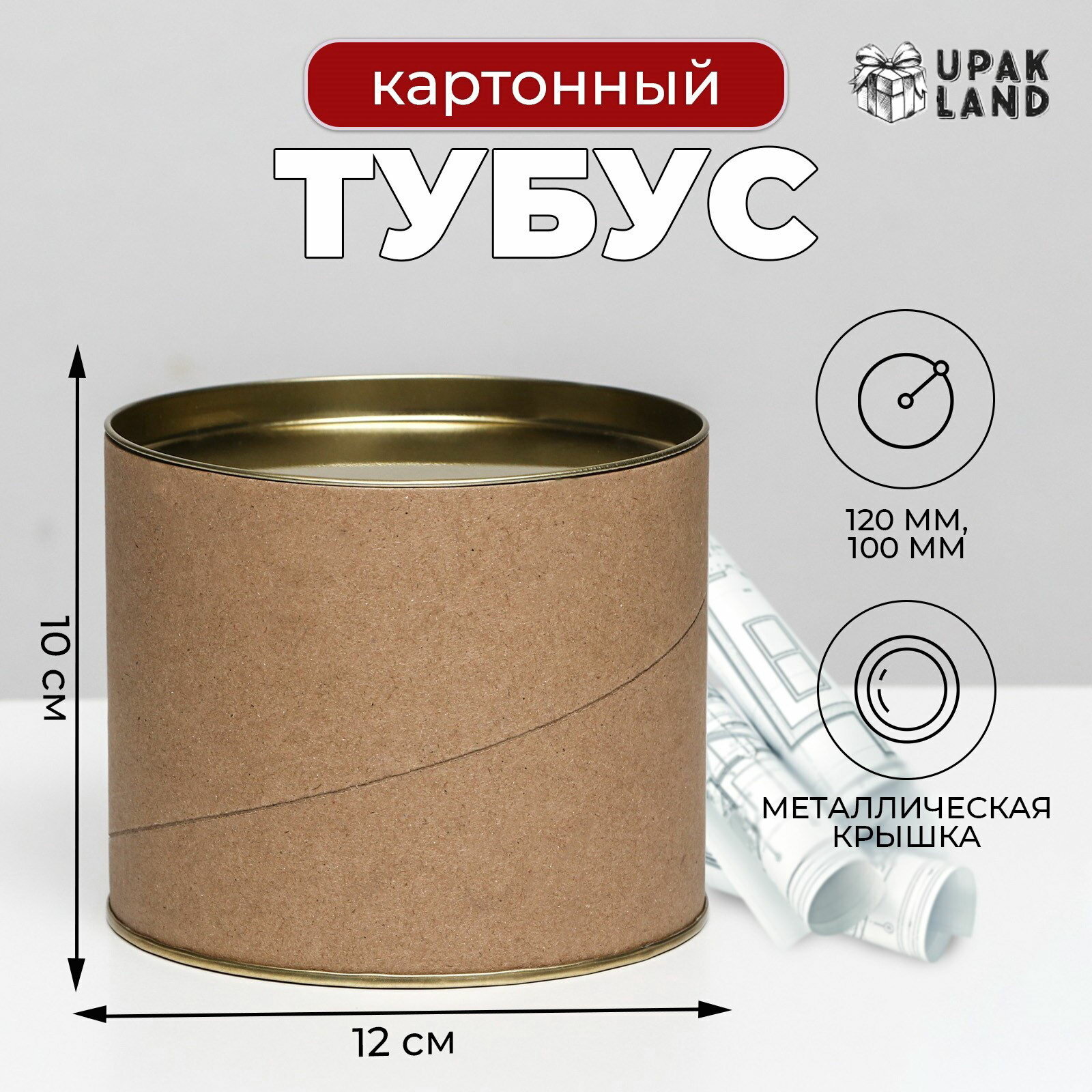 Тубус 120x100 мм, вид: коробки-тубусы, форма: круглая, дизайн: однотонный