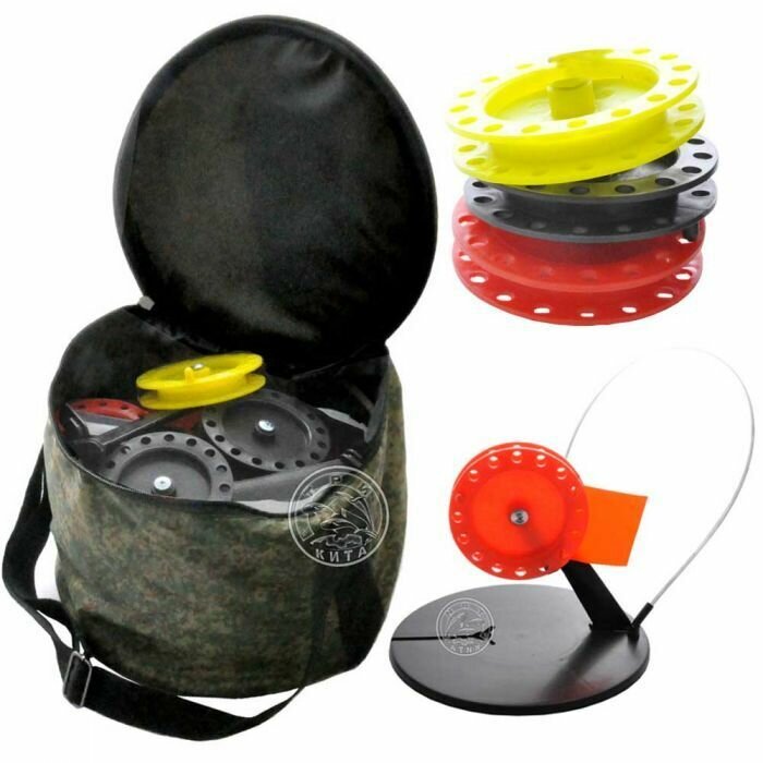 Жерлица Три кита с угловой стойкой в сумке щукарь, d.90 цвет ассорти(10шт)