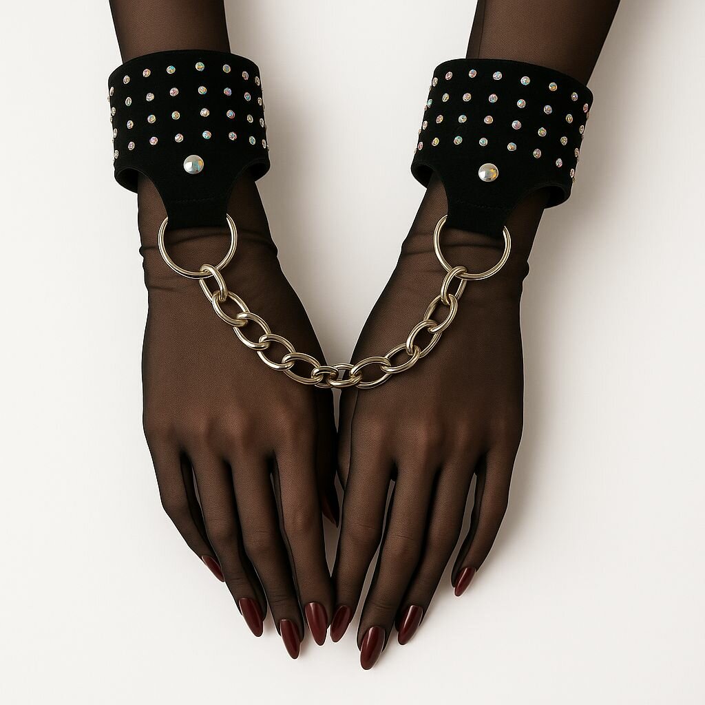 Наручники "Со стразами", из натуральной замши, черные