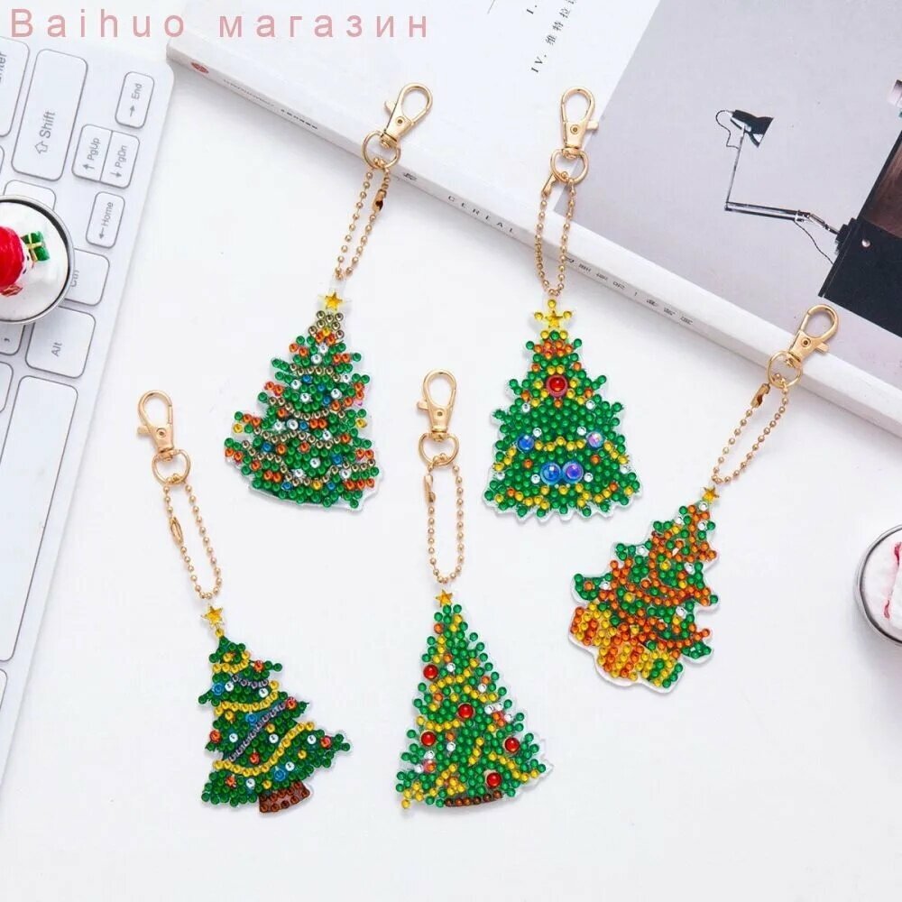 Алмазная мозаика для детей Ёлочка брелок 5 шт