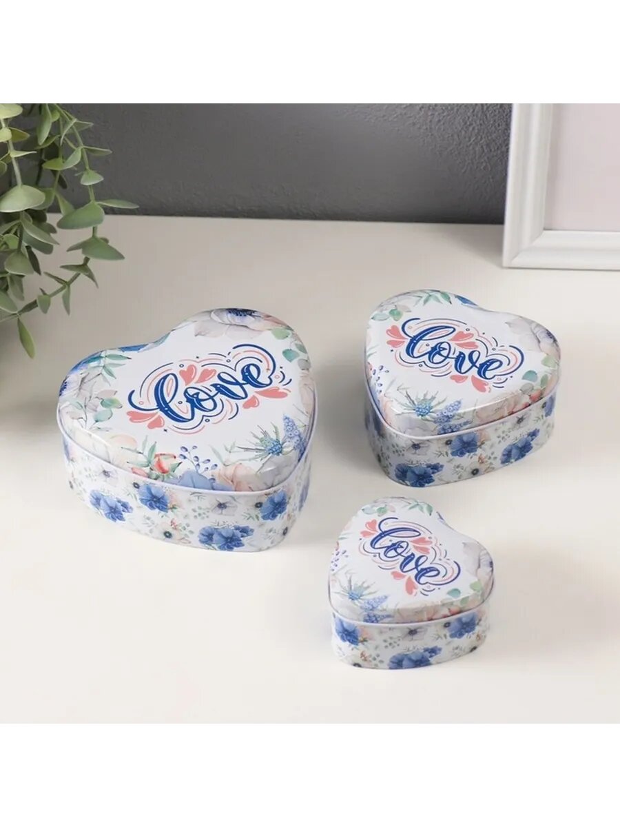 Элегантные металлические шкатулки в форме сердца, 3 шт.