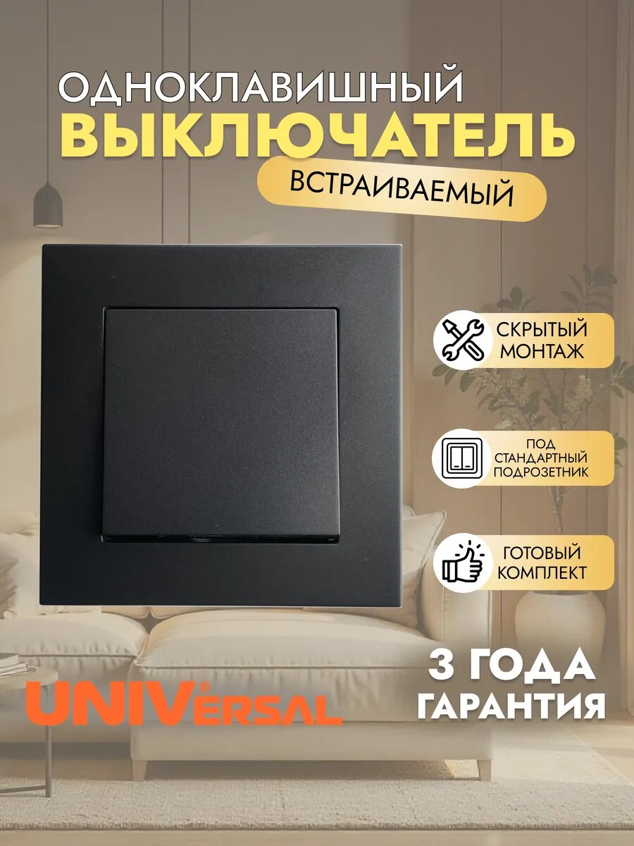 Выключатель одноклавишный внутренний черный
