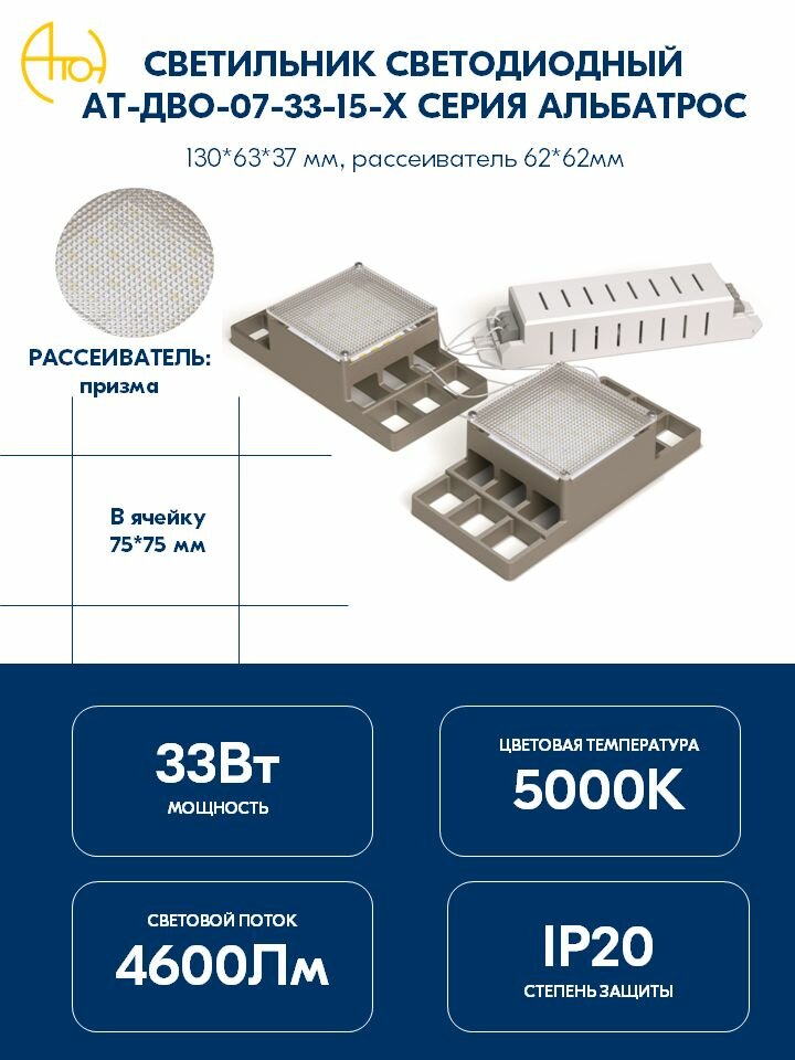 Встраиваемый светильник для потолка грильято (ячейка 75 на 75 мм)