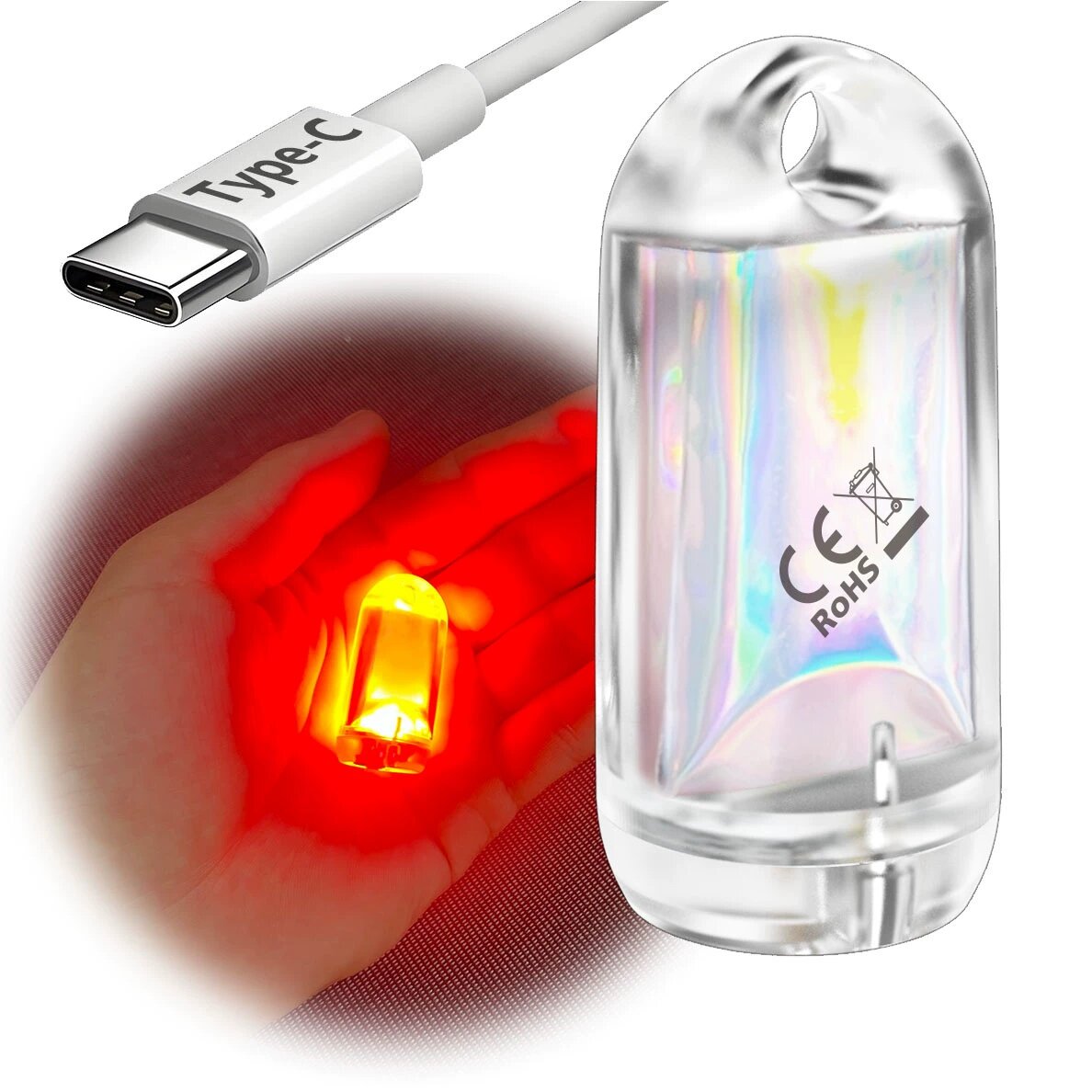 Мини-фонарик DOKEEP, светодиодный, ультралегкий, небольшой, с USB-зарядкой, на брелоке Красный + красная вспышка (1 шт.)