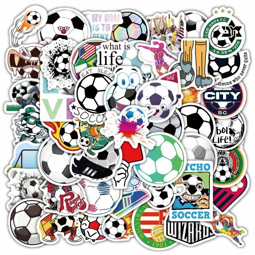 50 видов креативных рукодельных наклеек с изображениями футбола, изготовленных из водонепроницаемого материала ПВХ.