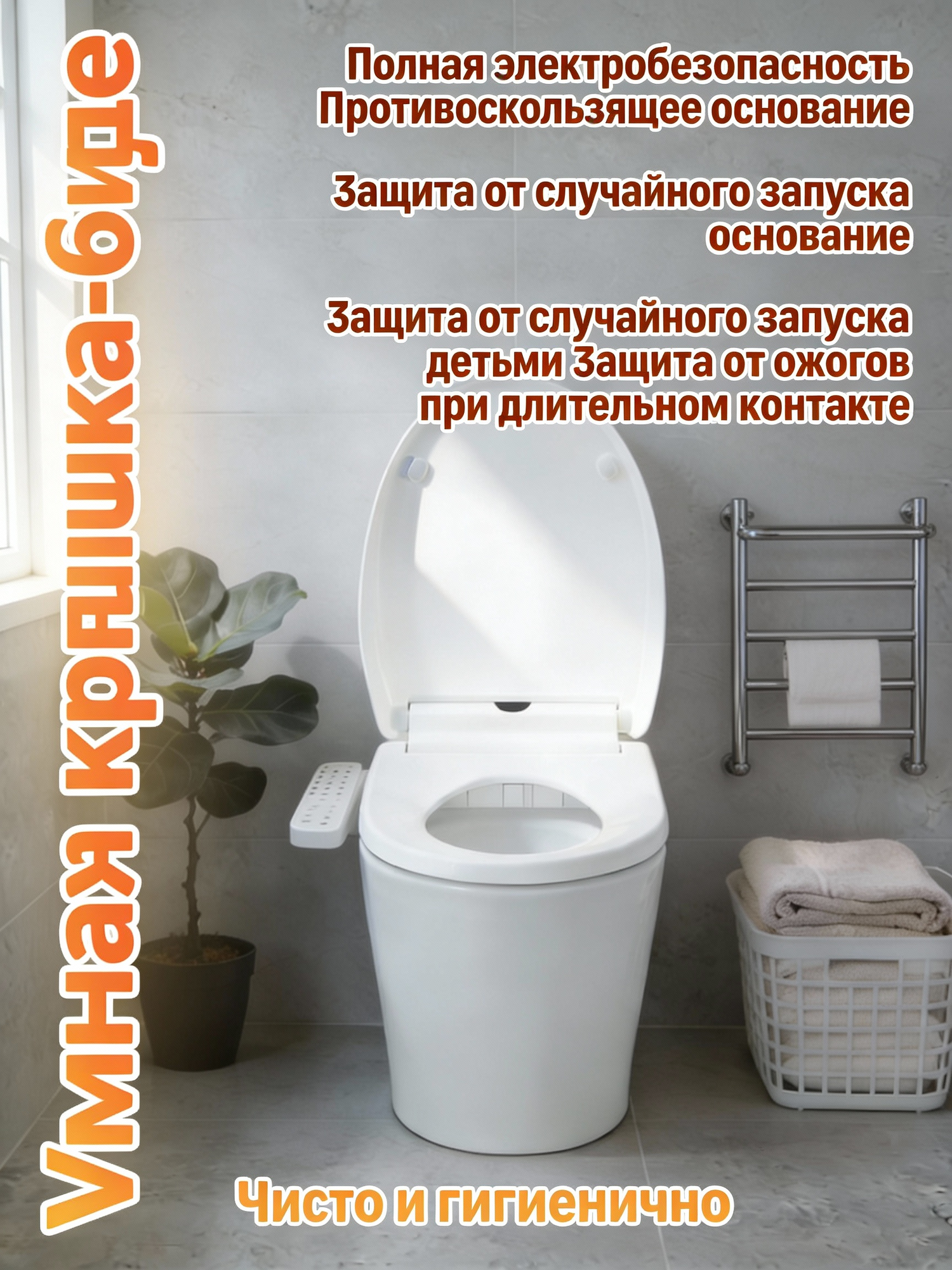 Умная крышка для унитаза U-образной формы с функцией биде и пультом ДУ