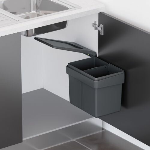 Ведро для мусора, 20 л, с делителем, пластик темно-серый