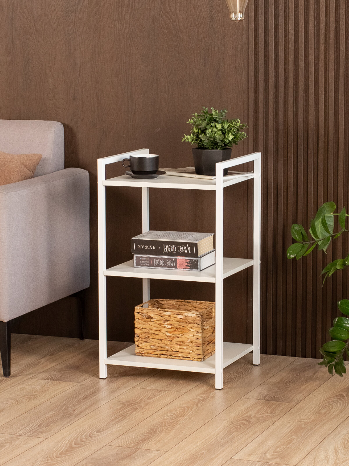 Стеллаж металлический с полками в стиле лофт Двина белый/белый