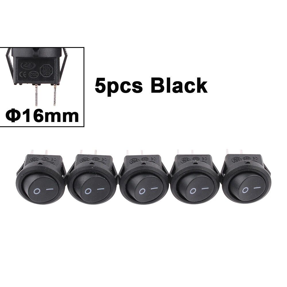 5 шт. Мини круглые тумблеры KCD1 DIANQI черных, красных, зеленых 6A 250V/10A 125V 20 16mm Black 5pcs
