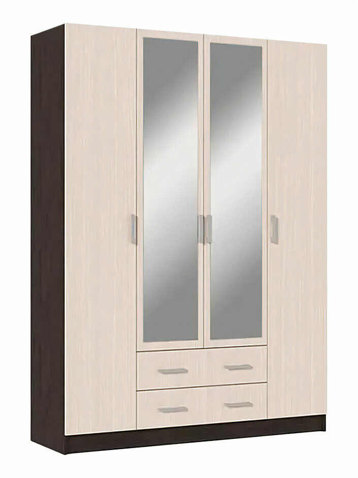 Распашной шкаф для одежды Феста со штангой, с зеркалом, с ящиками, с полками, 160х50х220 см, Венге / Дуб Белфорт