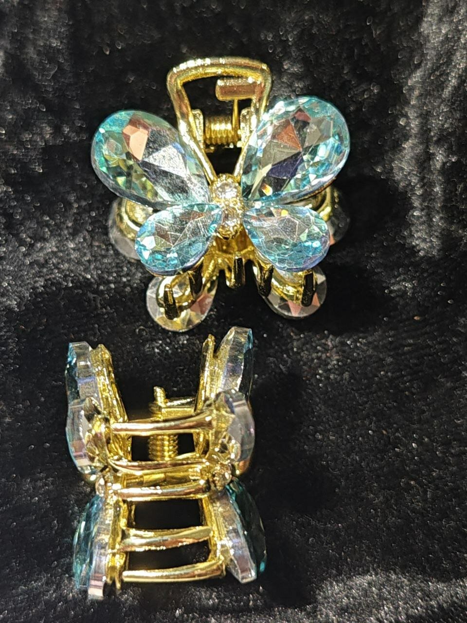Краб для волос голубой с камнями и стразами