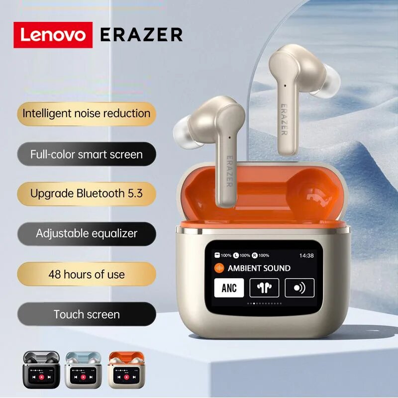 Оригинальные Bluetooth-наушники Lenovo ERAZER XP1, ЖК-дисплей, умные Беспроводные наушники с цветным экраном, сенсорный экран, глобальный язык