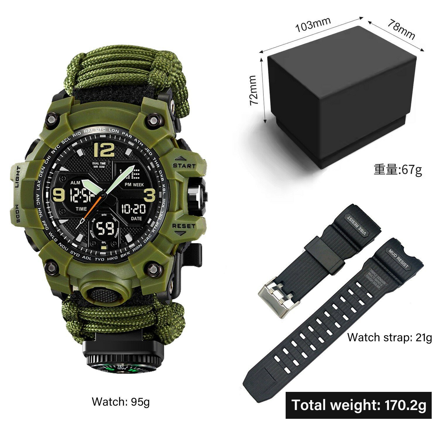 Электронные часы с двойным дисплеем, свисток, огниво, компас, термометр для мужчин, наручные часы для активного отдыха, в наличии, оптовая продажа