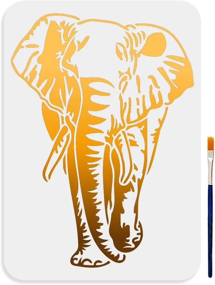 Трафарет слона 11,7 × 8,3 дюйма, большой трафарет для рисования лесных животных с кистью для рисования, многоразовые шаблоны для рисования животных джунглей