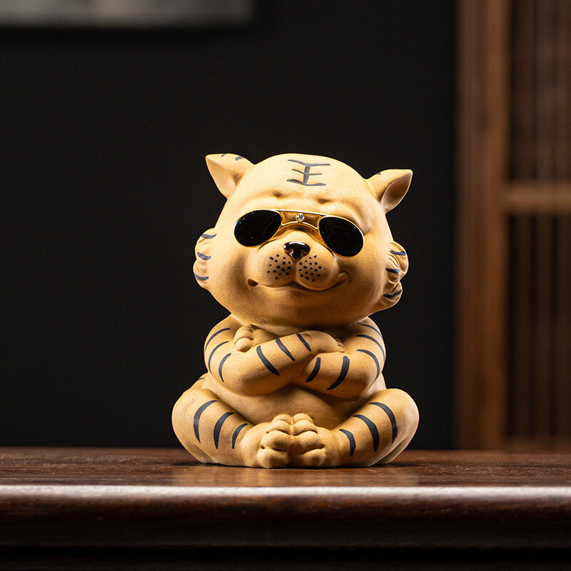 Новая тигровая чайная игрушка, креативная копилка, талисман из фиолетовой глины, большие и маленькие милые тигровые чайные игрушки, украшение для чайного стола