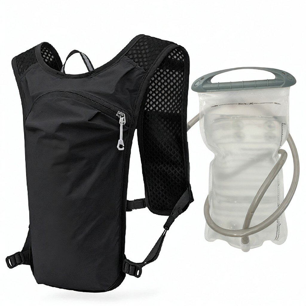 Гидрационная жилетная рюкзачок для бега 5L с гидробаком 1.5L для бега и спортовых активностей, материалы: 90% нейлон + 10% спандекс, цвета: Черный и синий/Черный и белый/Светло-серый и темно-синий/Светло-серый и оранжевый, размер: 35*18см, вес: 140г