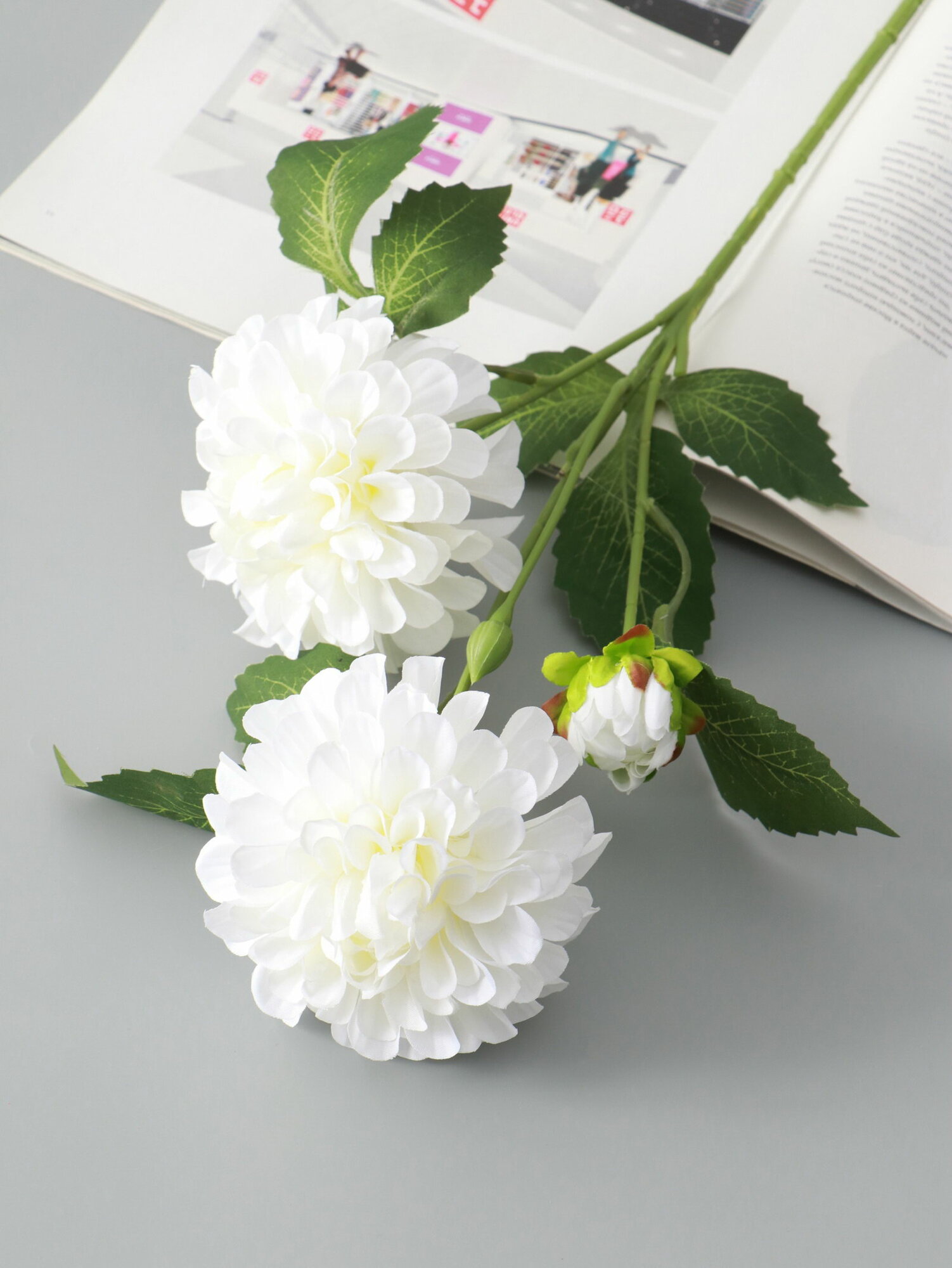 Цветы искусственные "Хризантема Бранхил черри", d=9 см, h=49 см, белые