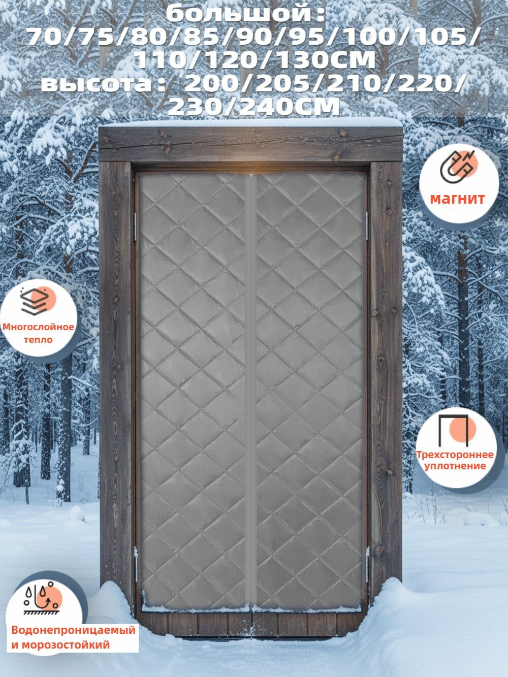 Теплая дверь на магнитах 80CM 210CM, Зимние хлопчатобумажные занавески на дверях утолщены для защиты от ветра и холода, магнитной звукоизоляции и тепла