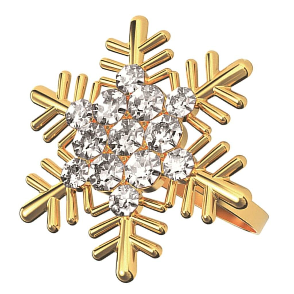 Набор из 6 колец для салфеток "Снежинка", Золото - стразы