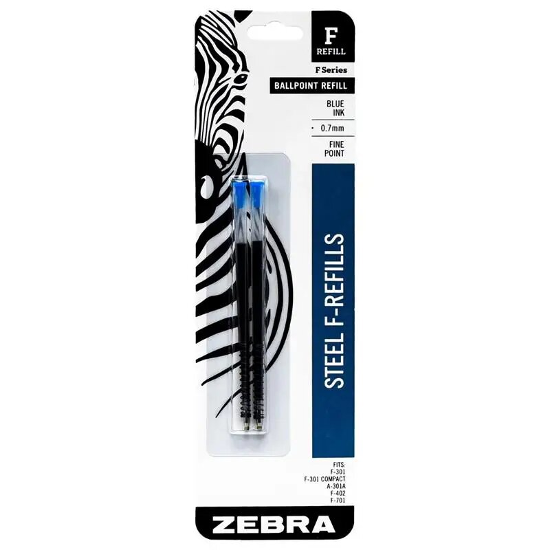Zebra F-701 цельнометаллическая ручка 0,7 мм 2 blue refills