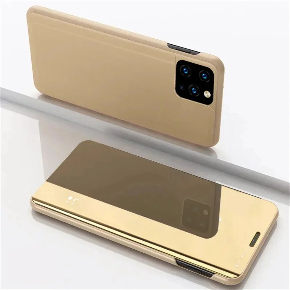 Золотой зеркальный чехол-флип для iPhone 15