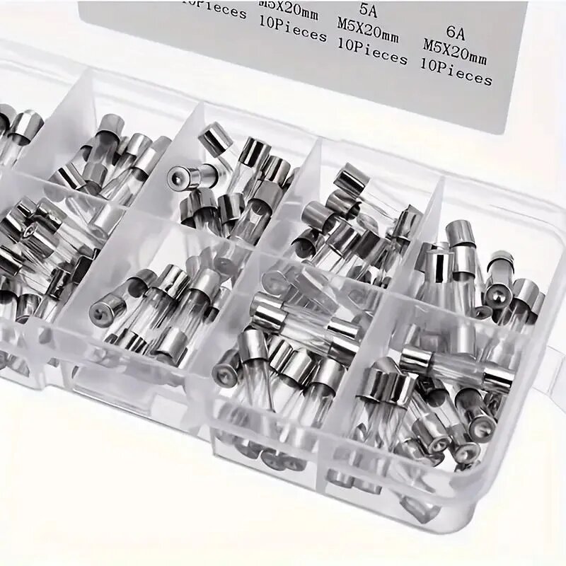 100 шт Набор предохранителей стеклянных 10 видов 0,2-6А по 10 шт. 5x20мм