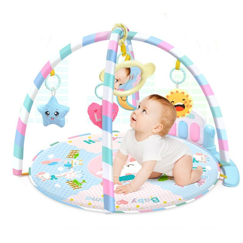 Детская кровать мат мягкая деятельность рамка педаль фортепиано музыкальная игра мат игрушки зеленое детство образовательные игрушки новорожденный подарок играть мат (синий)